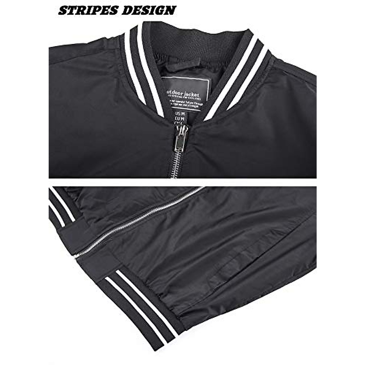 TACVASEN Black Track Jacket For Men Zipper Bomber Men's Jackets For Spring And Fall Men's Casual Jacket Outdoor Windbreaker Lightweight Bomber Jackets
