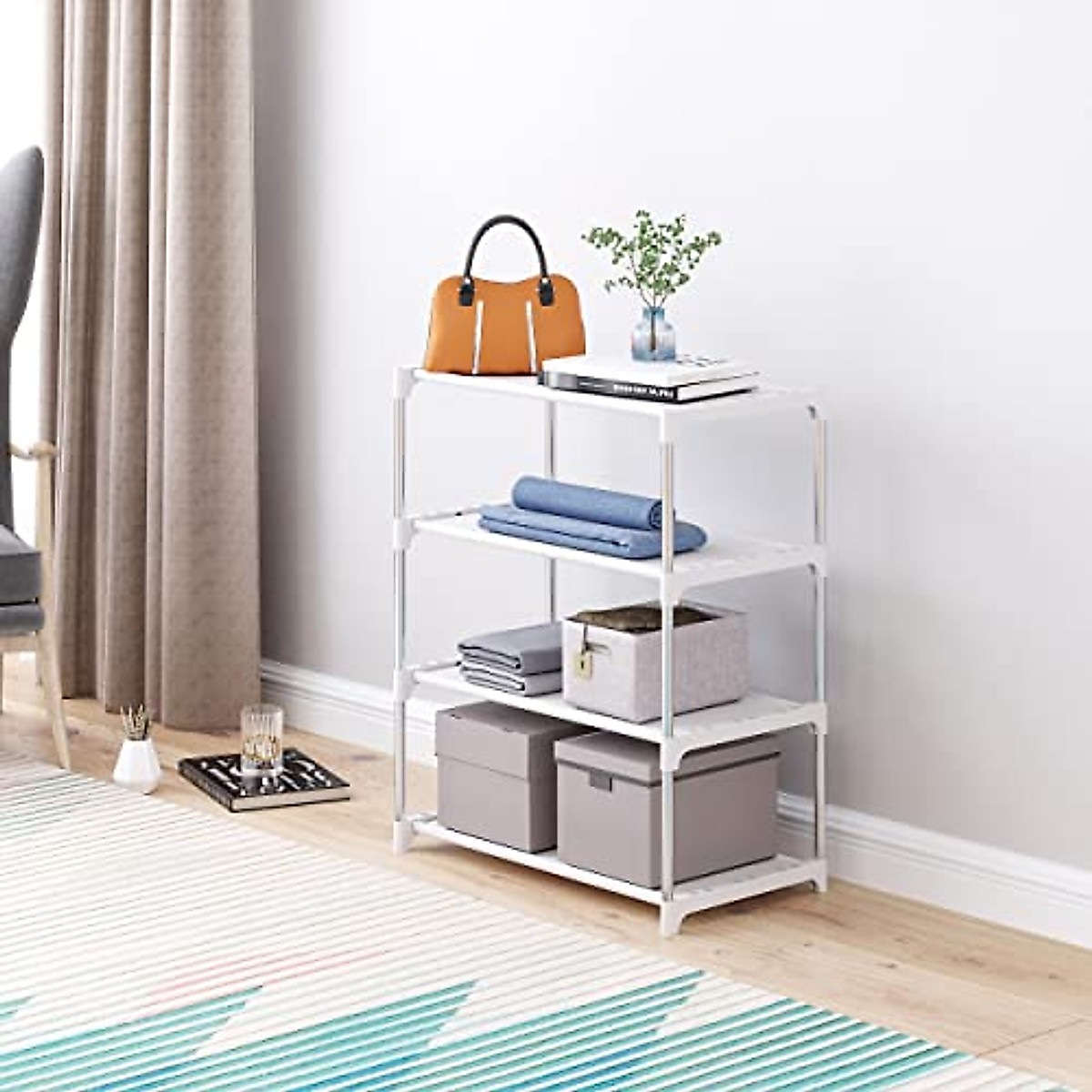 SHELAKET Stackable Small Shoe Rack，Upgrade 4-Tier Kids Shoe Shelf Storage Organizer for Entryway, Hallway and Closet (White)