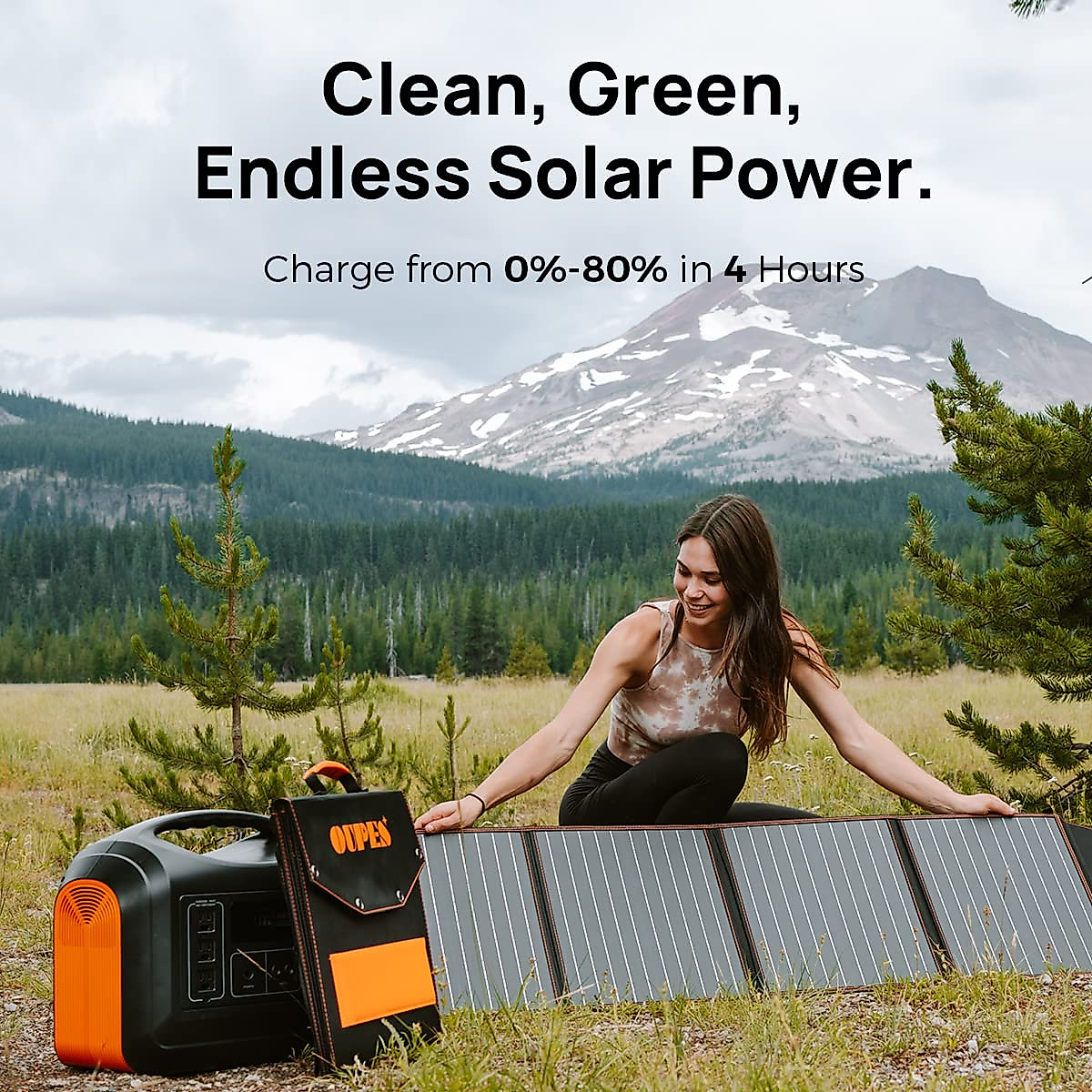 OUPES 1800W Portable Power Station with 200W Panels,1488Wh Solar Generator with 3 1800W AC Outlets, Emergency LiFePO4 UPS Battery Backup (4000W Peak) for Home Use, Camping