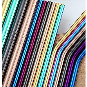 10.5 Inch Long Stainless Steel Straws with 2 Cleaning Brush Reusable Colored Metal Drinking Straws Long Straight Straws For 30oz Tumbler,Starbucks, Mason Jar (8 Long Stright)