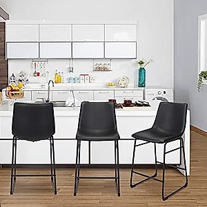 ErgoDesign Bar Stools Set of 2, 26 Inches Bar Stool with Back, Carbon Fiber Bar Chair with Metal Legs (Black)