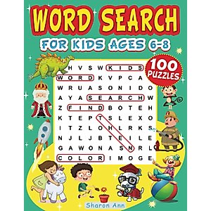 Word Search for Kids Ages 6-8: 100 Large Print Word Search Puzzles. Search,find then color the illustration