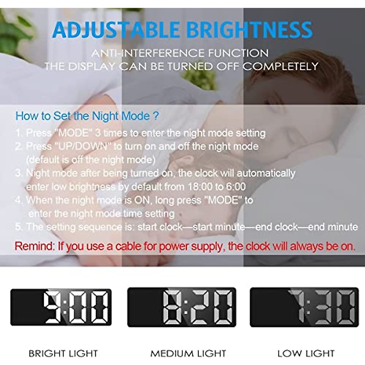 Digital Alarm Clock, [Upgraded Version] LED Clock for Bedroom, Electronic Desktop Clock with Temperature Display, Adjustable Brightness, Voice Control, 12/24H Display for Home, Bedroom, Office