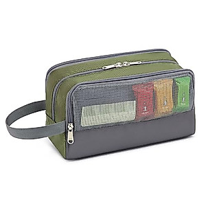 Yeiotsy Toiletry Bag, Light Mesh Travel Toiletry Organizer for Weekend Trip Gym Bag Mens Shaving Kit Bag (Army Green)