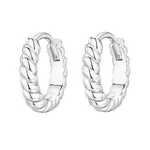 PAVOI 14K White Gold Plated 925 Sterling Silver Post Twisted Huggie Earring | Women's Mini Hoop Earrings