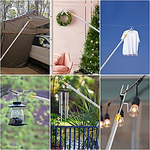 Clothes Hook Pole,29-71 Inch Adjustable Extension with Hook Bar.Suitable for Clothes Hanger Rod, Christmas light, Hanging Flowerpot Plants and Bird Feeder, Tent Shelter Camper Canopy (with two hooks)