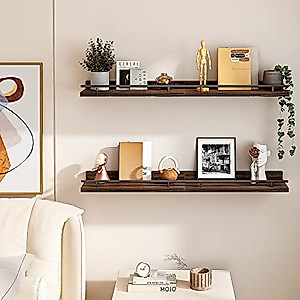 Fixwal Floating Shelves, Bathroom Wall Decor Set of 4, Rustic Farmhouse Wood Bathroom Wall Shelves for Bathroom, Living Room, Kitchen, Bedroom (Carbonized Black)