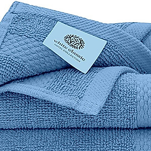 White Classic Luxury Hand Towels | 6 Pack Luxury Cotton Washcloths | 12 Pack Bundle (Light Blue)
