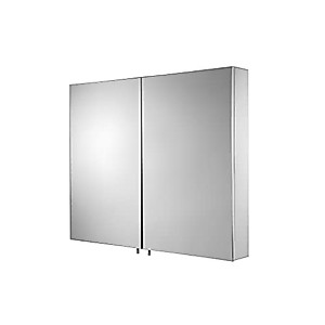 Croydex Finchley Double Door, Surface Mount Flexi-Fix Easy Installation System Medicine Cabinet, 31.5 in (W) x 26 in (H) Stainless Steel