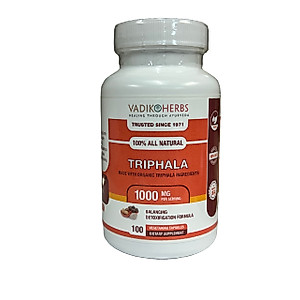 Vadik Herbs Triphala (Trifala) Powder Organic 100 Veg Capsules Immune System Support Supplements