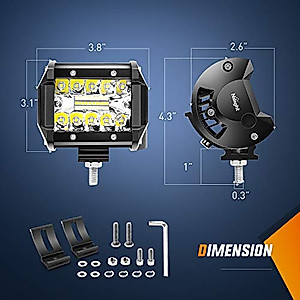 Nilight LED Light Bar Set, 12 Inch 300W Triple Row Spot Flood Combo Work Driving Lamp, 2 Pcs 4 inch 60 W with Wiring Harness for Off road ATV Boat Lighting, Year Warranty