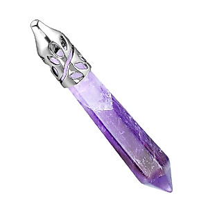 BEADNOVA Healing Crystal Necklace for Women Men Natural Amethyst Quartz Crystal Pendant Energy Healing Gemstones Jewelry Pendulum Crystal Divination (Hexagonal,18 Inches Stainless Steel Chain)