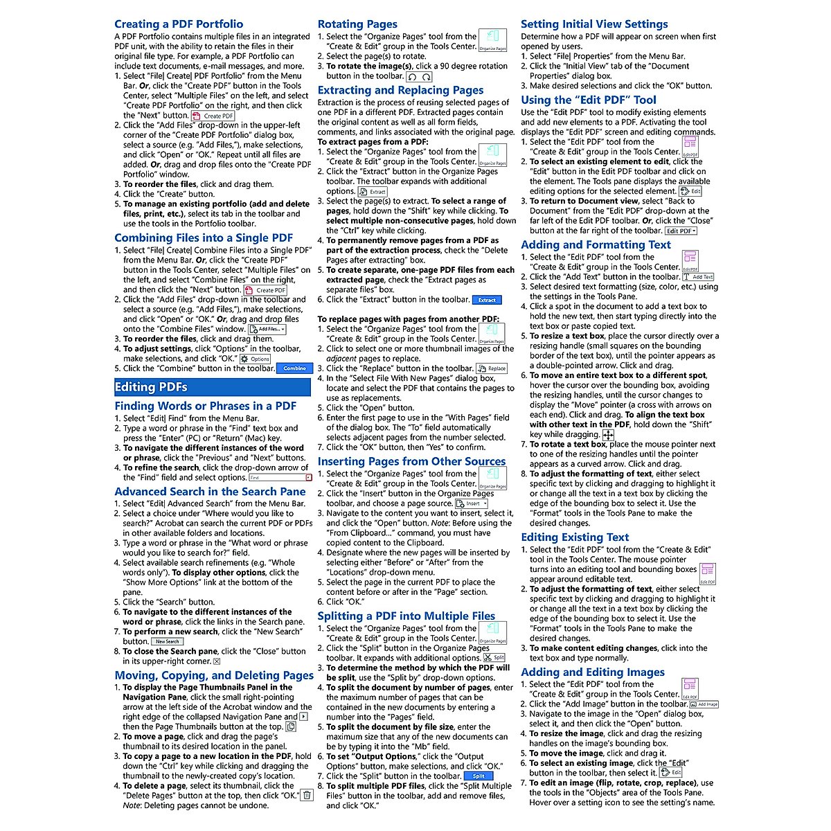 Adobe Acrobat Pro DC Introduction Quick Reference Training Tutorial Guide (Cheat Sheet of Instructions, Tips & Shortcuts - Laminated Card)