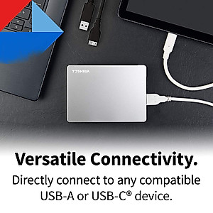 Toshiba Canvio Flex 1TB Portable External Hard Drive USB-C USB 3.0, Silver for PC, Mac, & Tablet ...