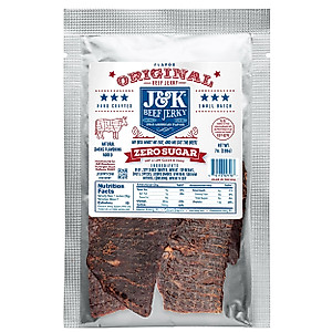 J&K Jerky Sugar-Free Original Beef Jerky - Real Premium Smoked Beef Jerky with Double Tenderness - Paleo & Keto Friendly - 7oz Big Bag of Jerky