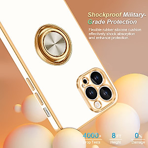 Fingic for iPhone 13 Pro Max Case,for iPhone 13 Pro Max Phone Case with 360°Ring Holder Slim Lightweight Kickstand Magnetic Car Mount for Girls Boys Protective Phone Case for iPhone 13 Pro Max,White