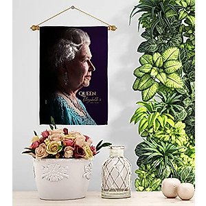 Queen Elizabeth II Flag - Set Wood Dowel Sweet Life Sympathy Remembrance Memorial Bereavement Love Support Emotion Postive - House Banner Small Yard Gift Double-Sided Made In USA 13 X 18.5