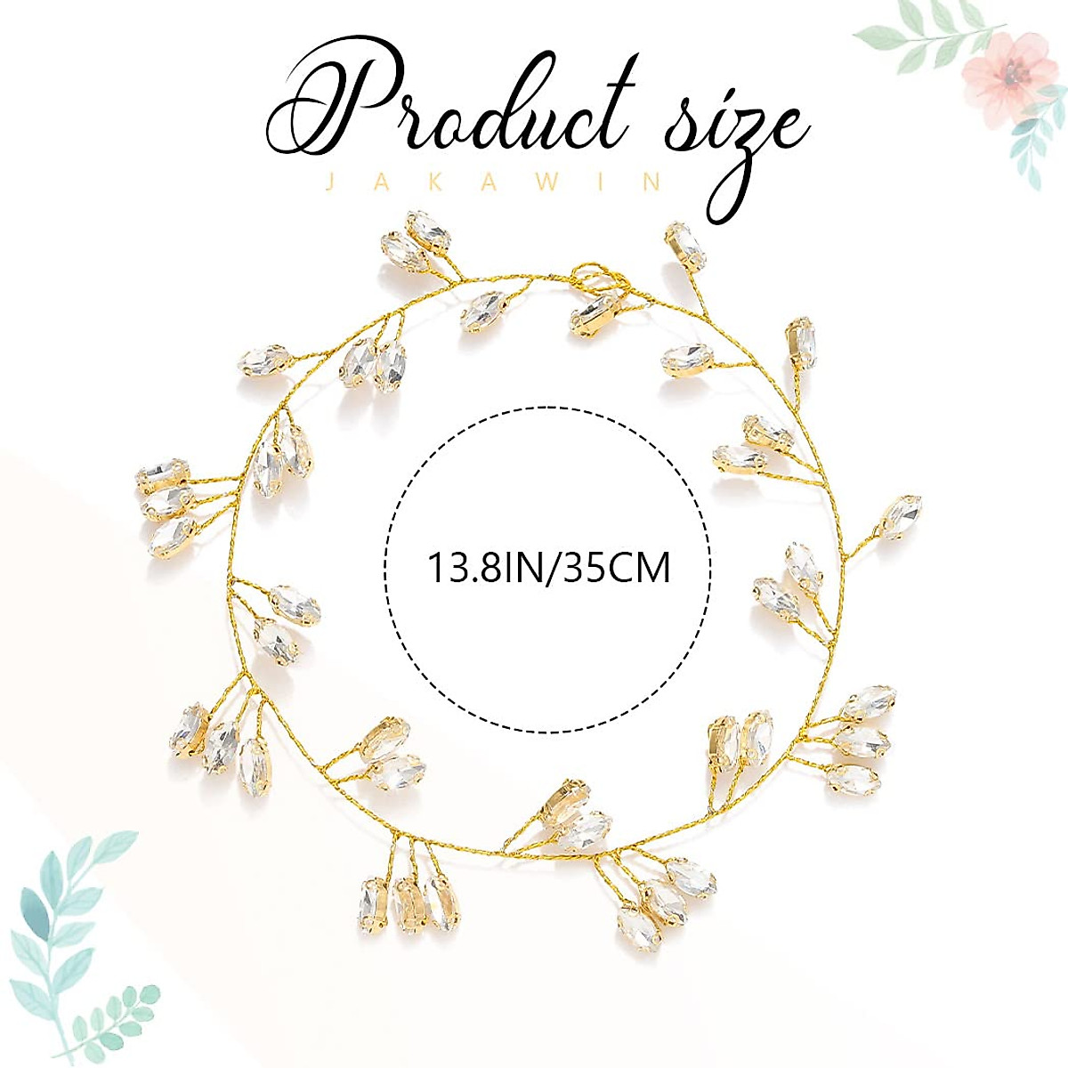 JAKAWIN Bride Rhinestone Wedding Hair Vine Crystal Hair Piece Bridal Headpiece Hair Accessories for Women and Girls HV190 (2 Gold)