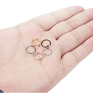ORAZIO 5-12Pcs 20G Stainless Steel Nose Ring Hoop CZ Body Ear Piercing 5 Mixed Colors