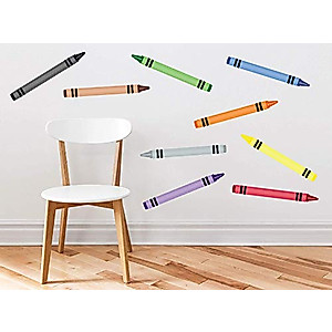 Sunny Decals Large Crayon Wall Decals - Set of 9 Removable Fabric Kids Wall Stickers (16 Inches Long)
