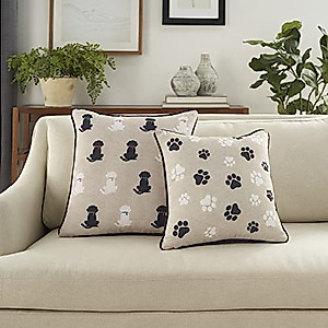 Mina Victory Pet Beds & Houses Emb Paw Prints Black 14" x 14" Throw Pillow