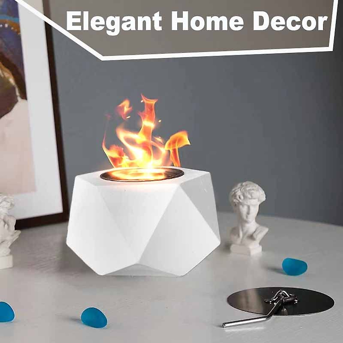 Mini Tabletop Fire Pit Alcohol Bowl-Home Decor Concrete Firepit,Small Smores Maker Fireplace,Smokeless Clean Long Burning for Indoor/Outdoor Patio Balcony,Birthday Gifts for Halloween Christmas