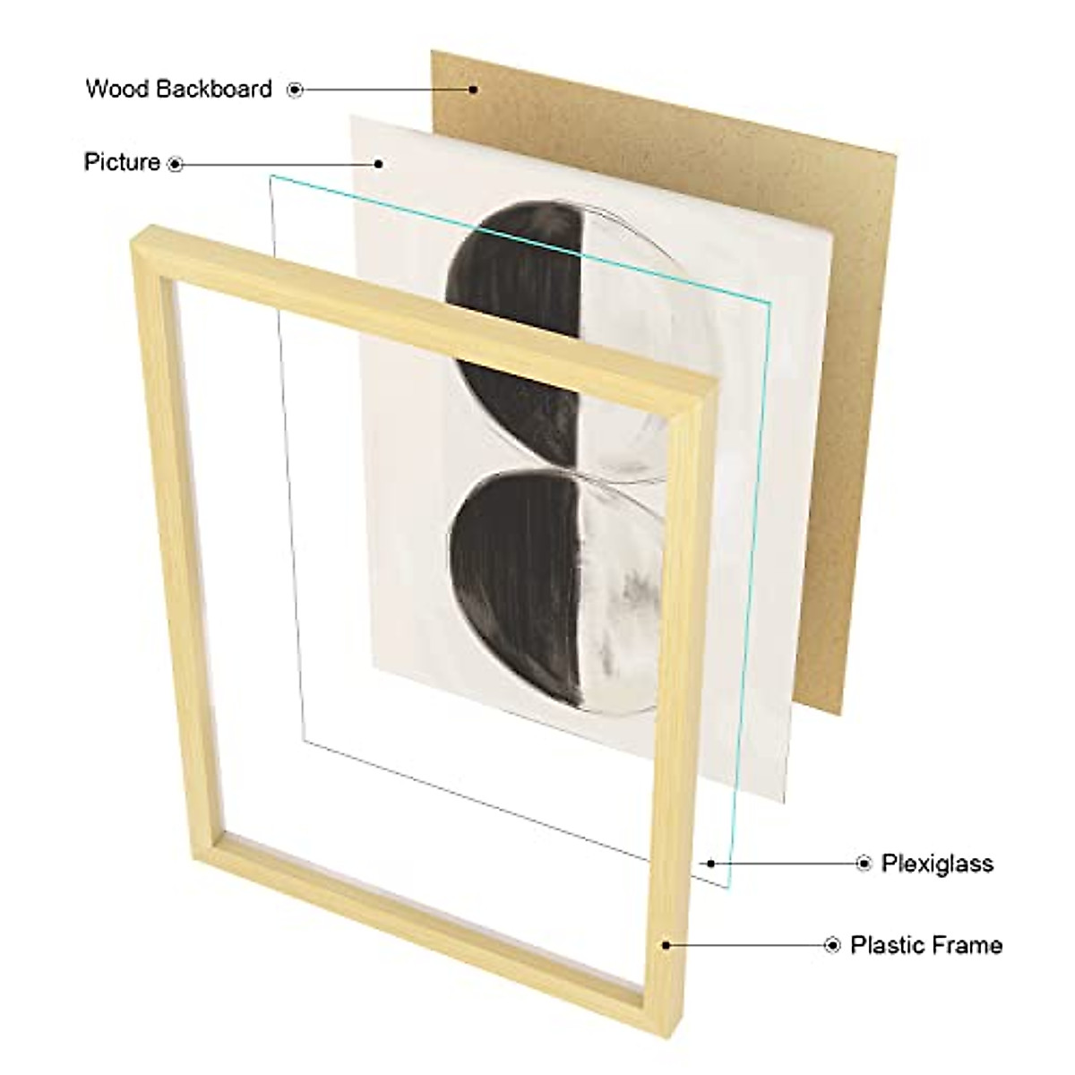 ArtbyHannah 11x14 Framed Abstract Wall Art Set of 3 with Minimalist Black Line Prints for wall decor