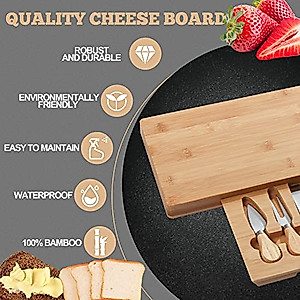 BIGTREE Bamboo Cheese Board and Knife Set, Charcuterie Board Serving Tray, Wine Meat Cheese Platter
