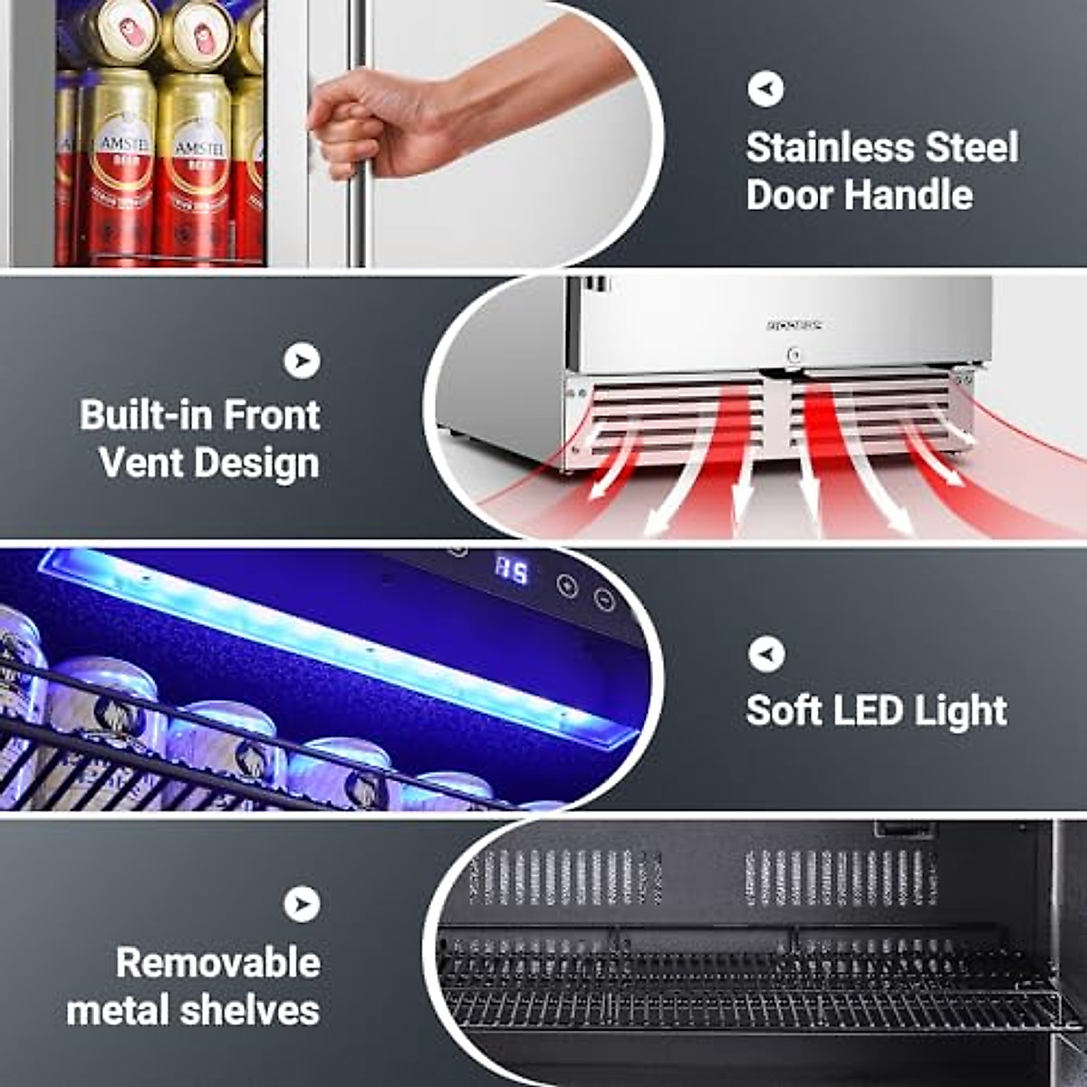 BODEGA 24 Inch Undercounter Outdoor Beverage Cooler Fridge with Stainless Steel Seamless Door，Hold 164 Cans w/Powerful Cooling Compressor for Patio Kitchen,Outdoor