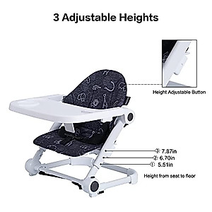 Pamo Babe Booster Seat for Dining Table, Travel Lightweight Folding 2-in-1 Feeding Seat for Baby, Adjustable Tray and Adjustable Hight (Black)