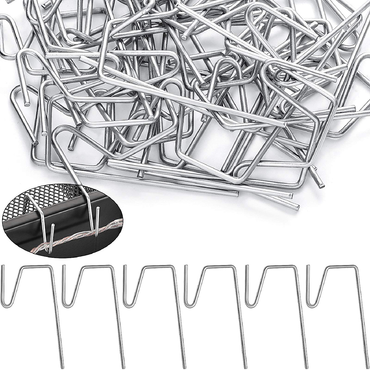 Hotop 50 Pack Stainless Steel Christmas Light Hangers Hook for Gutter Guard Hanging Outdoor Light Metal Gutter Light Clips Gutter Grid Wire Hook for Xmas Outside String Light Ornament Hanger(Silver)