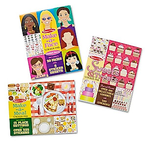 Melissa & Doug Sticker Pads 3-Pack - Sweets and Treats, Make-a-Face Fashion, and Make-a-Meal - FSC Certified