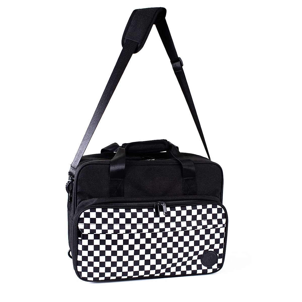 Versatex Black and White Checkered, Waterproof, Portable, Recharging, Charging port, Laptop Bag, Backpack with adjustable straps, expandable compartment, comfortable, strap sleeve