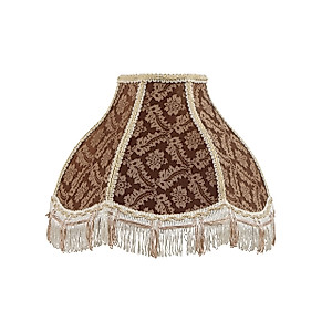 Aspen Creative 30333, Handsewn Scallop Dome Traditional Spider Fringe Lamp Shade/Brown Jacquard Textured Fabric, 5" Top x 13" Bottom x 9-1/2" Slant