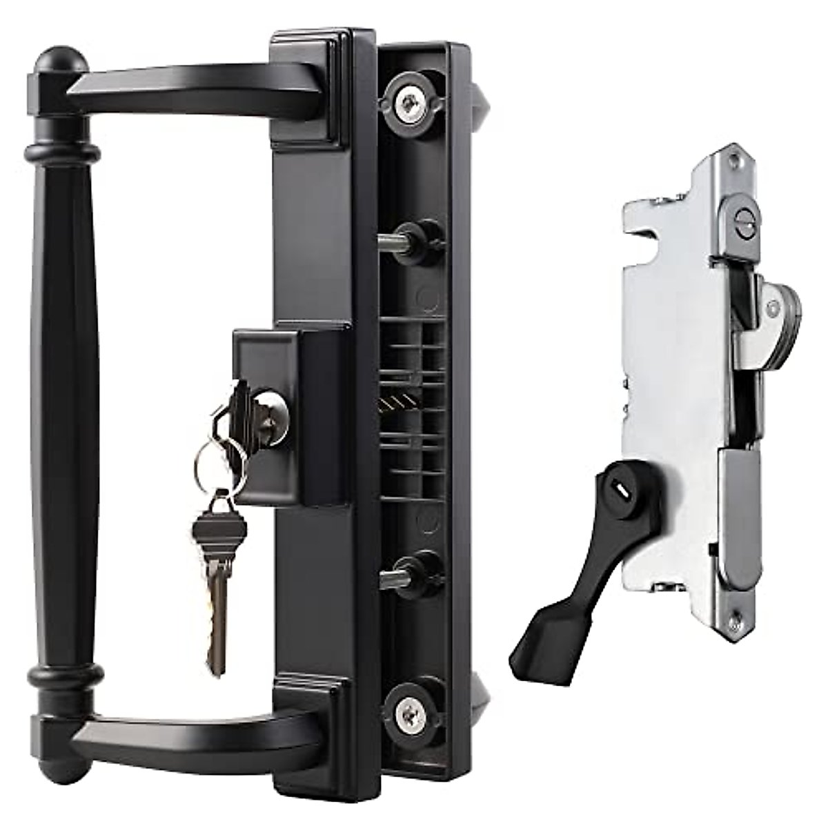 House Guard 20001 Series Patio Door Lock and Handle Set with Key Choices That Add a Unique Signature to Your Patio Doors Glass Sliding Door Handle(Black)