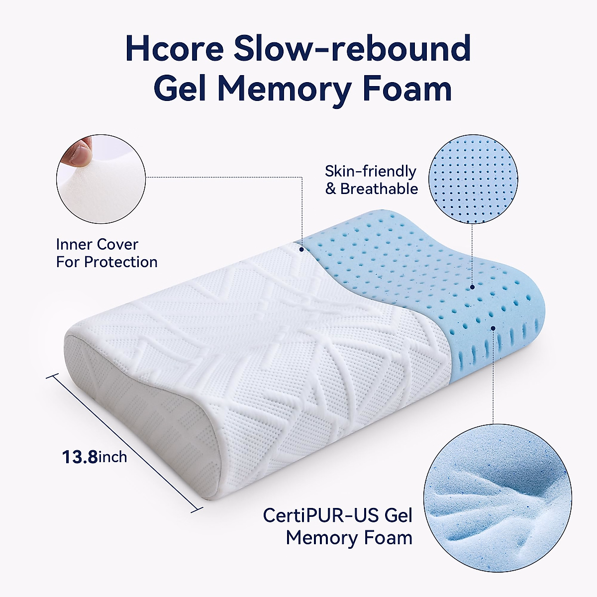 Hcore Contour Memory Foam Pillows Neck Pillow for Sleeping, Ergonomic Cervical Pillow Support Neck and Shoulder Pain Relief, Orthopedic Cervical Pillow for Side Back Stomach Sleepers- CertiPUR-US
