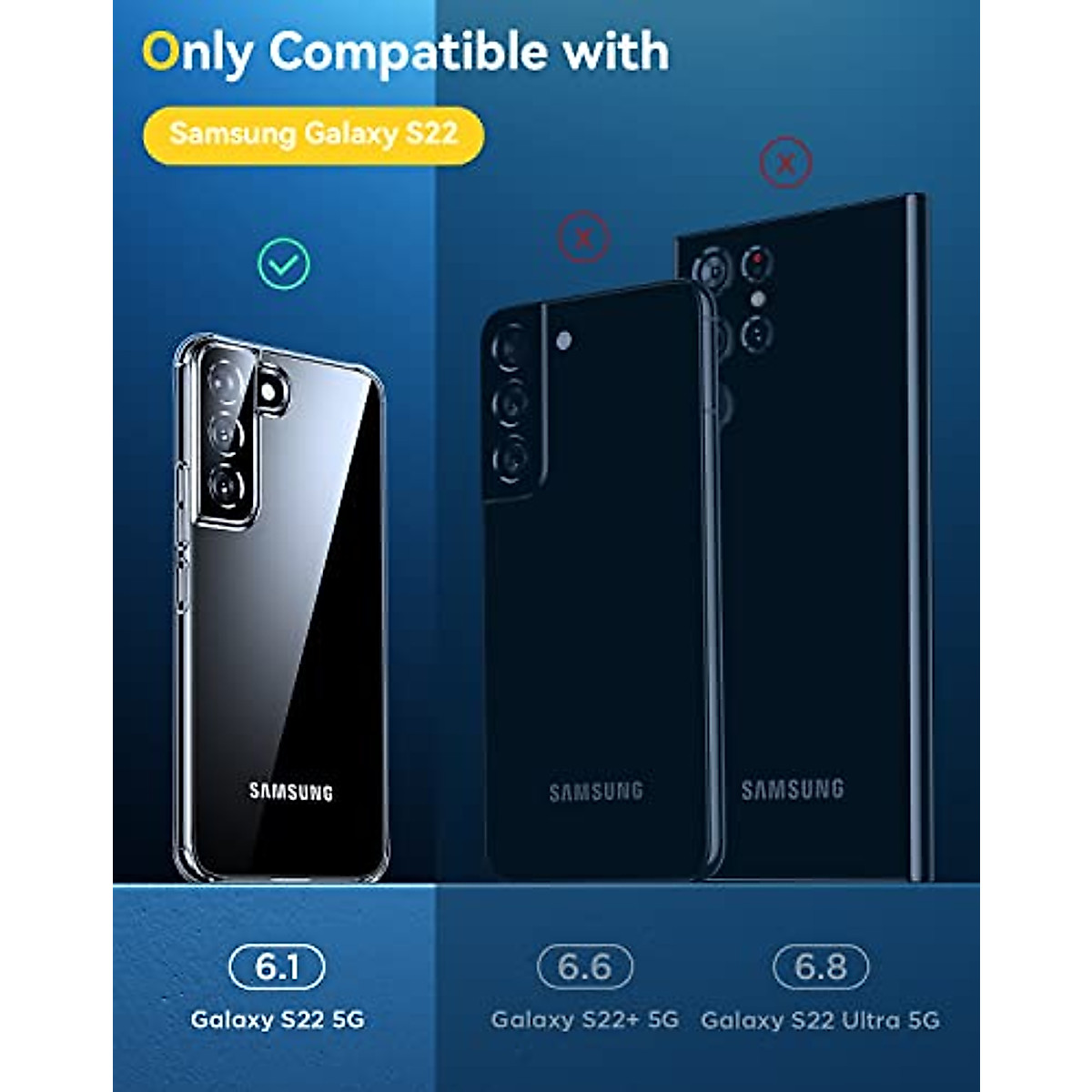 Humixx Samsung Galaxy S22 Crystal Clear Case, [20X Anti-Yellowing][Military Grade Shockproof] Soft Slim Fit Transparent Protective TPU Silicone Bumper Airbag Case Cover for Samsung S22 5G,Clear