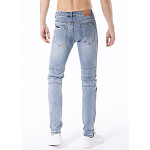 ZLZ Slim Fit Biker Jeans, Men's Super Comfy Stretch Skinny Biker Denim Jeans Pants, Size 36 (Light Blue)
