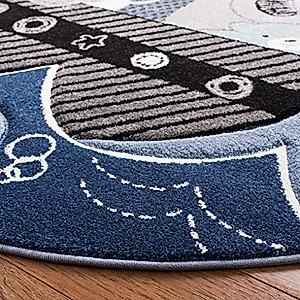 SAFAVIEH Carousel Kids Collection 5'3" Round Blue/Grey CRK121B Animal Nursery Playroom Area Rug