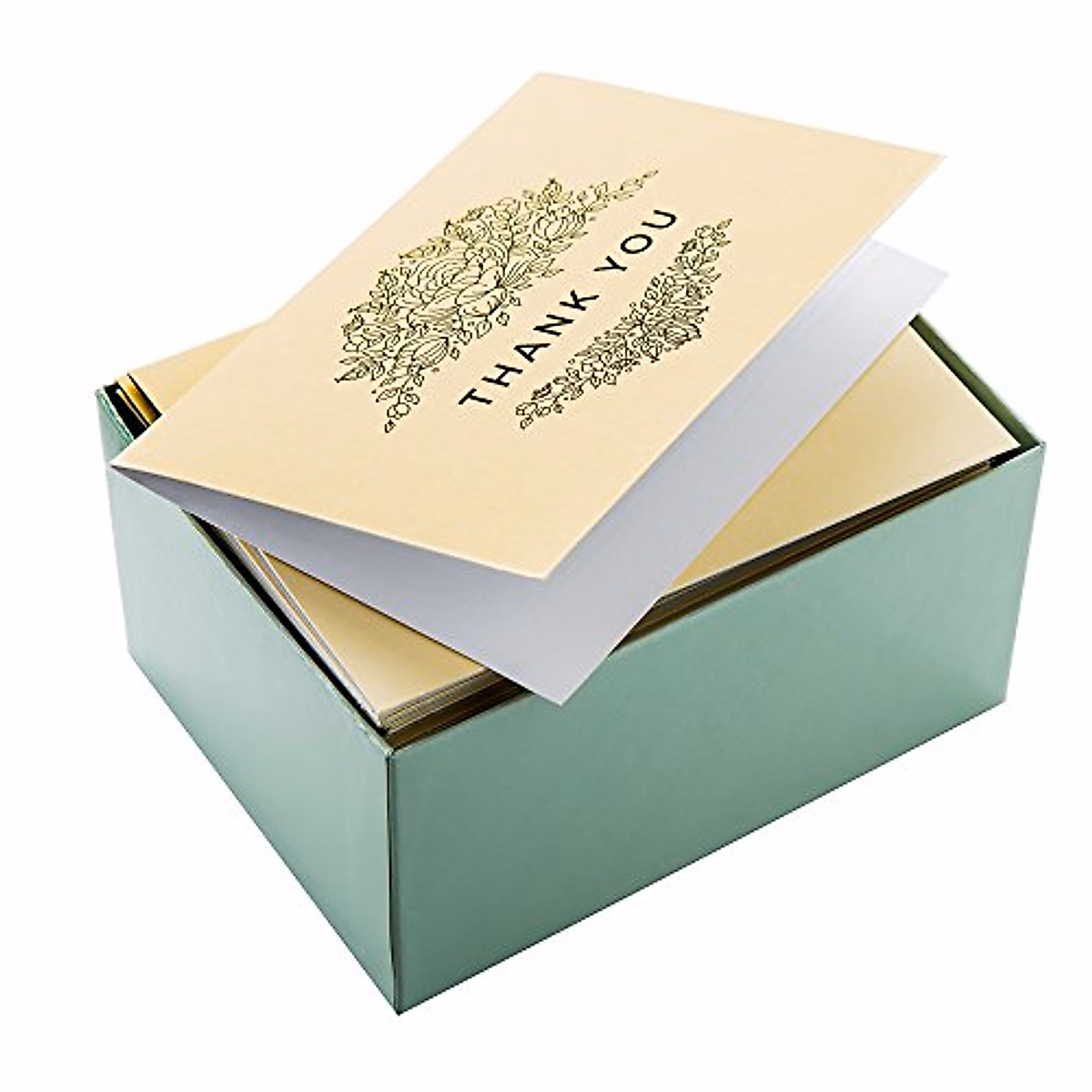 Thank You Cards | Cream - Set of 48 | 4 x 5.5 inches | Seafoam Blue Envelopes | Elegant Flower Design | Blank on the Inside | Perfect for Birthdays, Showers, Weddings, Business