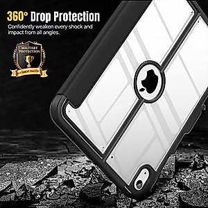 MoKo for iPad 10th Generation Case with Pencil Holder, iPad Case 10th Generation 2022 10.9", Built-in Screen Protector Clear Back, Stain Resistant Multi Angle Viewing Stand, Auto Wake/Sleep, Black