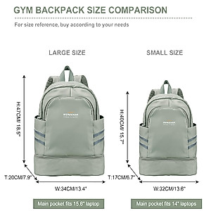 Gym Backpack for Women with Shoes Compartment & Wet Pocket, Large Travel Laptop Backpack Waterproof, Sports Backpack Gym Bag,Green