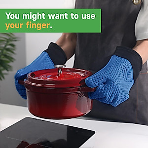 GEEKHOM Royal Blue BBQ Gloves, Heat Resistant Silicone Oven Mitts, Long Waterproof Non-Slip Pot Holder for Grilling, Cooking, Baking