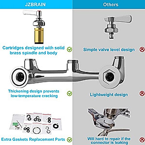 JZBRAIN Commercial Faucet with Sprayer 8 Inch Center 25" Height Wall Mount Kitchen Sink Faucet Add On 12" Spout and Pull Down Pre Rinse Sprayer Faucet for 1, 2 or 3 Compartment Sink (Polished Chrome)