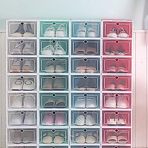 Cabilock 6pcs Transparent Pink Shoe Box Stackable Foldable Storage Shoe Box Clear Plastic Shoe Boxes Dust Proof Shoes Boxes for Home Room Sneakers High Heels Slippers