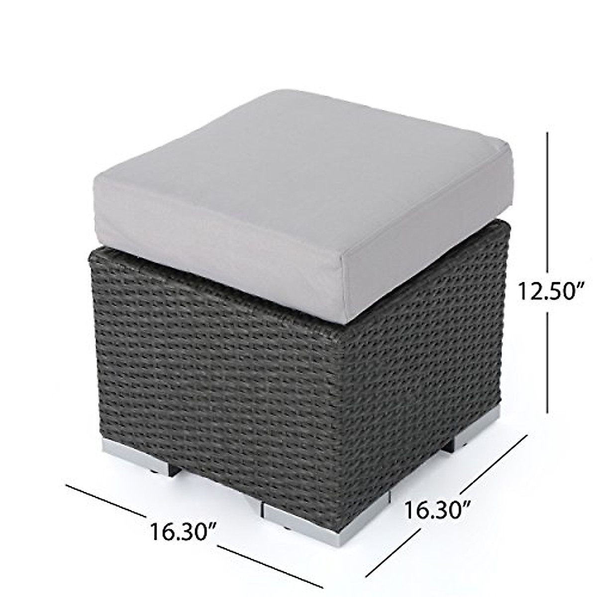 Christopher Knight Home Santa Rosa Outdoor 16" Wicker Ottoman Seat with Water Resistant Cushion, Grey / Silver