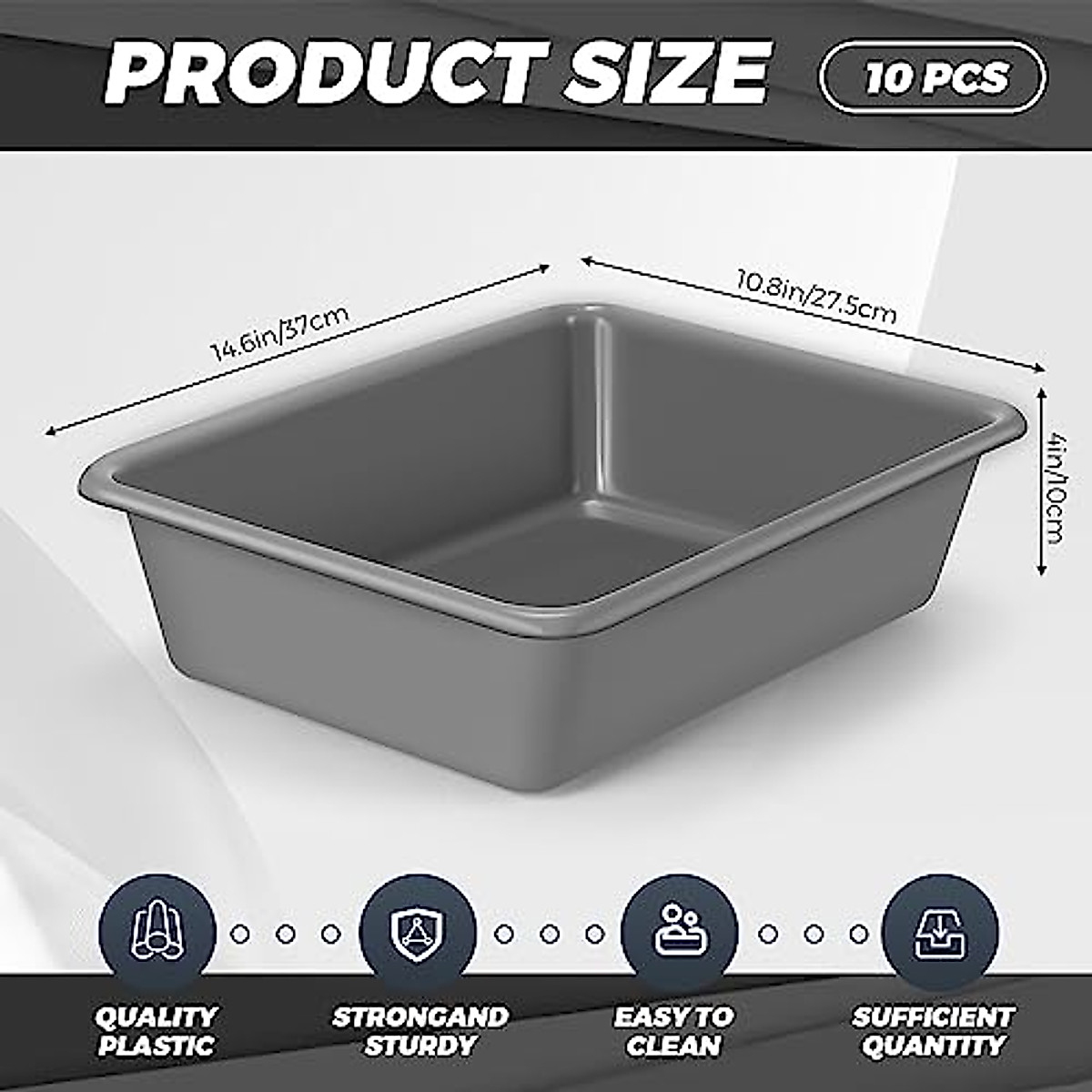 Wesiti 10 Packs Plastic Bus Tubs 8L Small Commercial Bus Box Plastic Dish Tubs Food Service Tub Kitchen Rectangle Wash Dish Basin Pans Seafood Vegetables Transporting Washing Storage, Gray