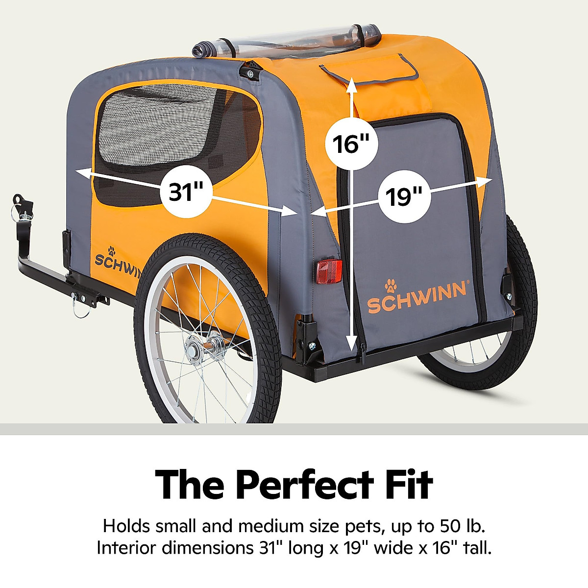 Schwinn 13-SC315 Rascal Bike Pet Trailer, For Small and Large Dogs, Lightweight, Tow with Bicycle, Up to 50 lbs. Small, Orange/Grey