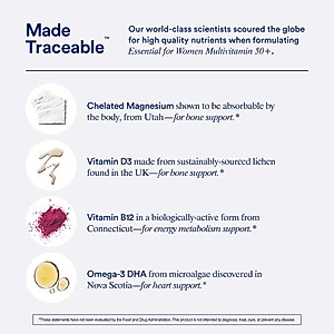 Ritual Multivitamin for Women 50 and Over, Menopause Supplements with Vitamin D3, K2 and Magnesium for Bone Support*, Omega-3 DHA, Vitamin B12, Non-GMO, Mint Essenced, 30 Day Supply, 60 Vegan Capsules