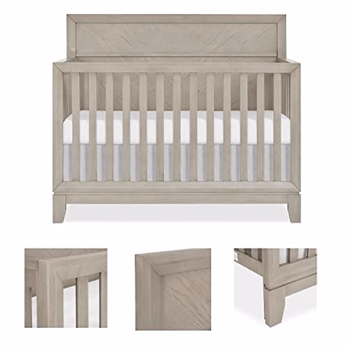 Evolur Lourdes 5-in-1 Convertible Crib in Porcini, Greenguard Gold and JPMA Certified, Easy to Clean, Maintain and Assemble, Made of Hardwood, Wooden Nursery Furniture